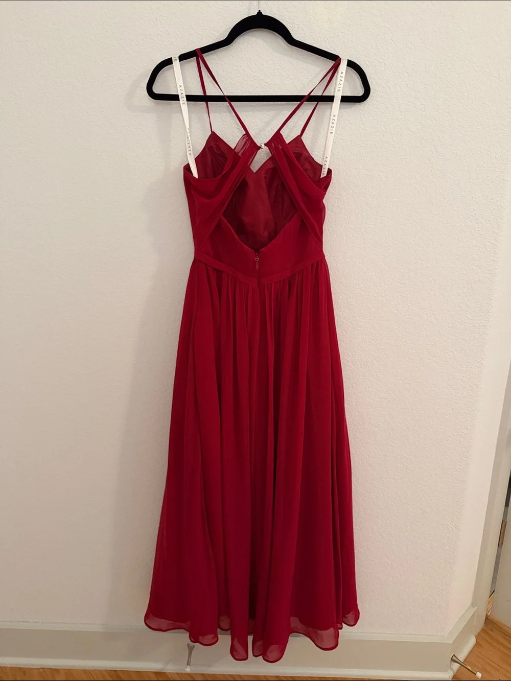 Azazie | Dresses | Azazie Burgundy Red Spaghettistrap Maxi Dress | Poshmark